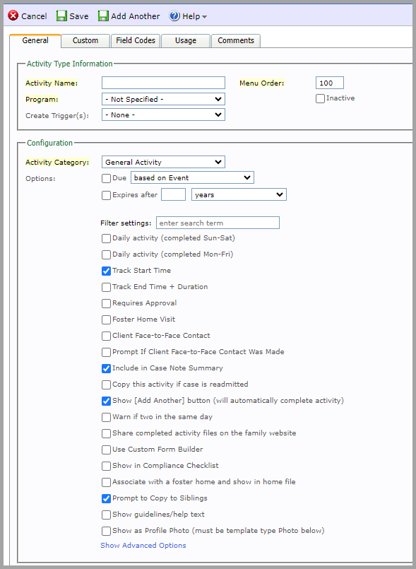 Program Activity Types – extendedReach