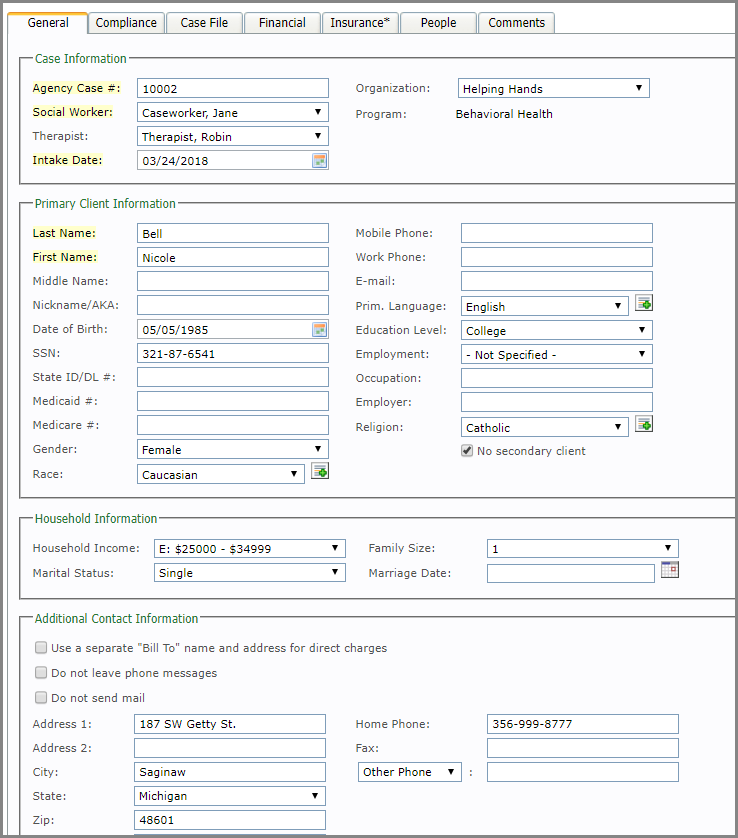 General Case Management - Case Screen: General Tab – extendedReach Help ...
