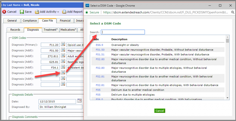 General Case Management - Case Screen: Diagnosis Tab – extendedReach ...