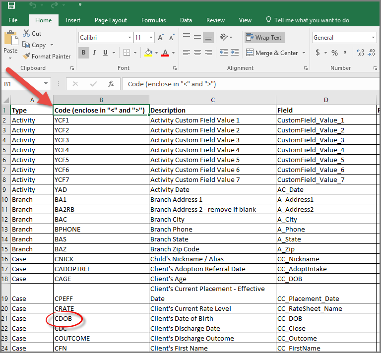 Field Codes – extendedReach Help Center